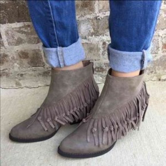 Sbicca | Shoes | Sbicca Byanca Fringe Bootie In Charcoal | Poshmark